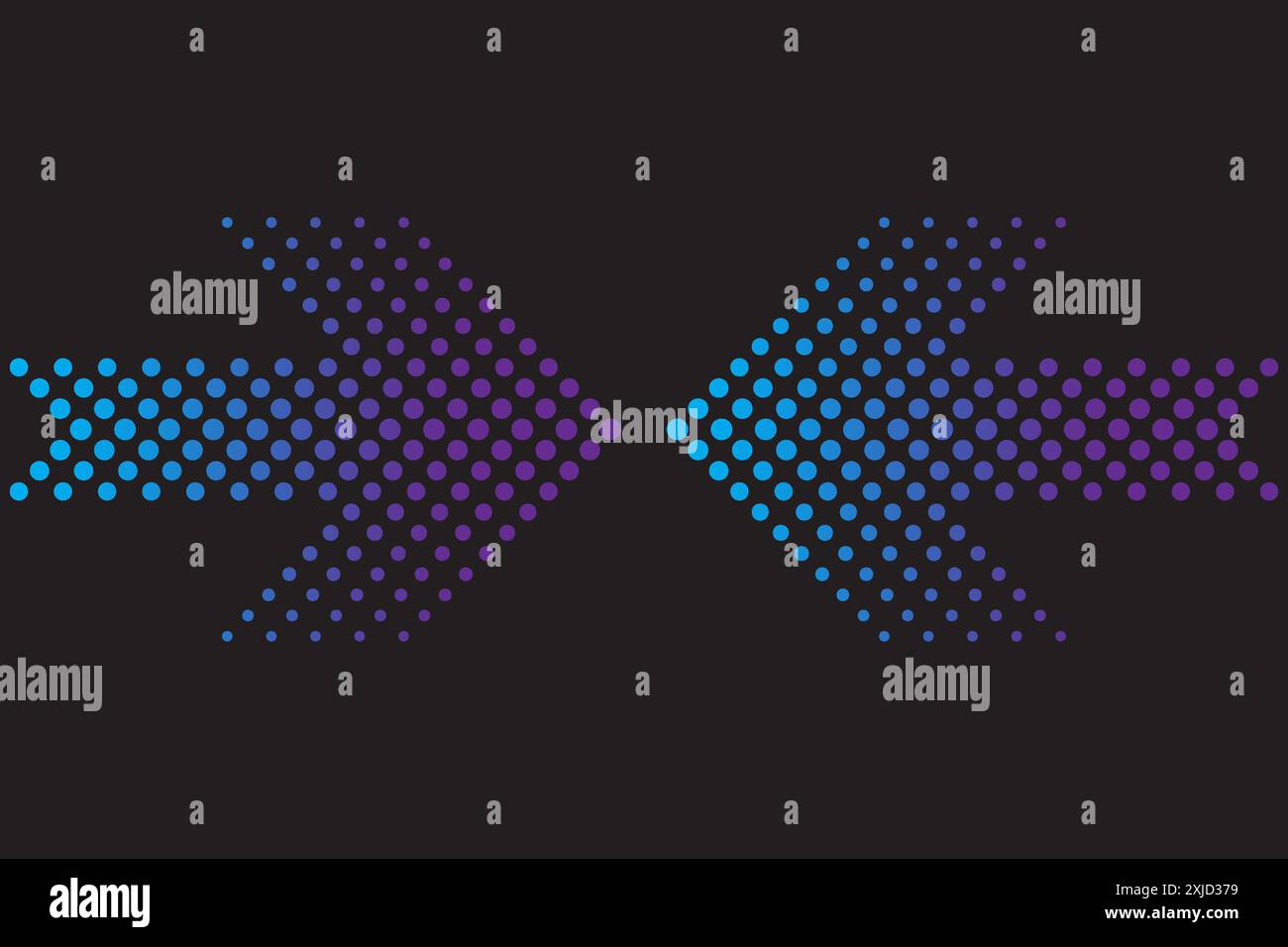 Neon dotted arrows. Symmetrical halftone pattern. Gradient blue green ...
