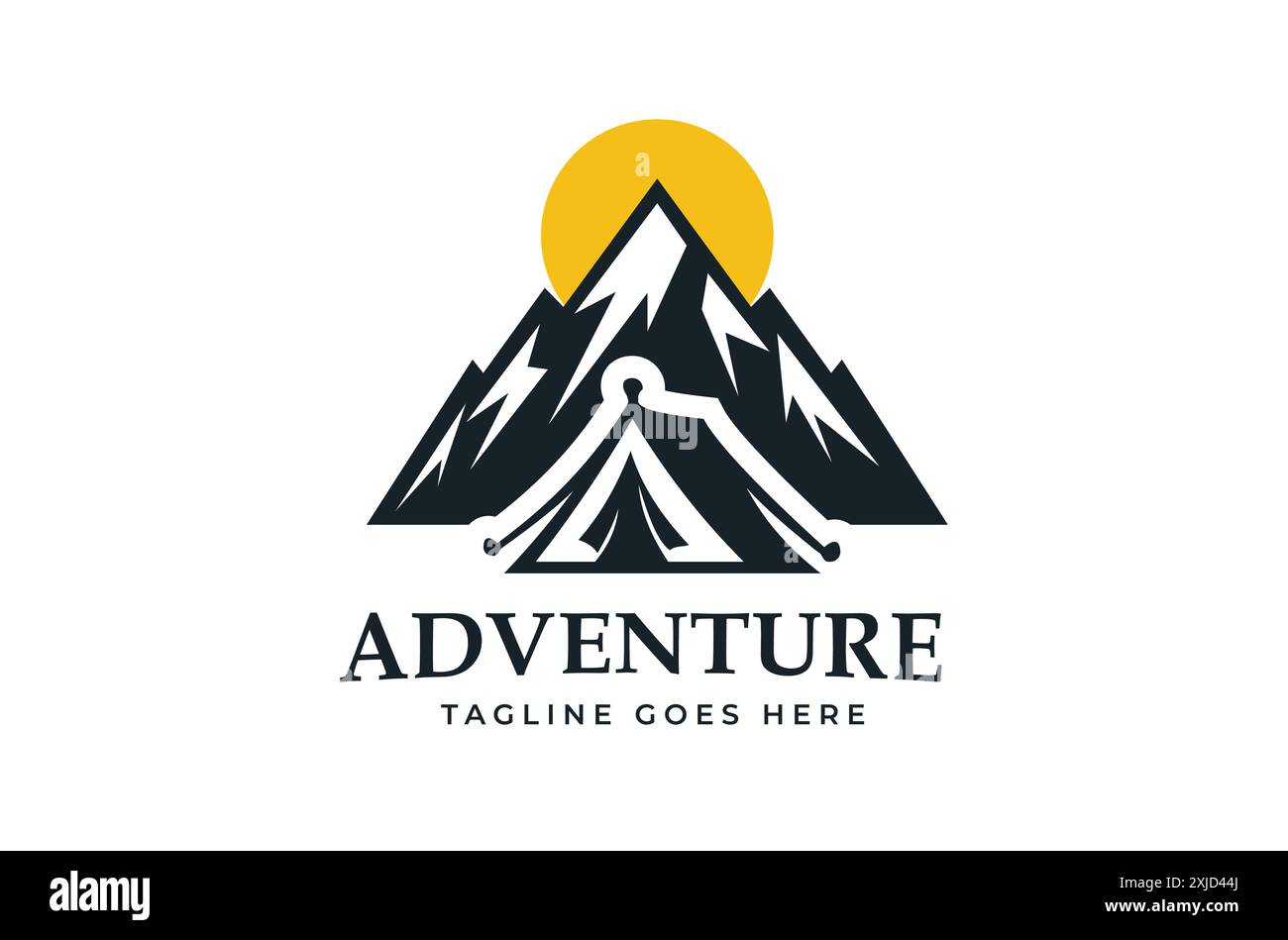 Adventure Logo Bold Mountain and Tent Design with Sun Icon for Outdoor ...