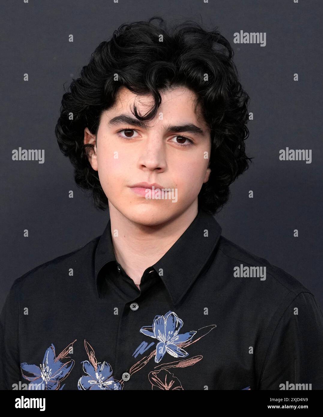 Griffin Santopietro poses at the season six premiere of the Netflix series "Cobra Kai" at the ...