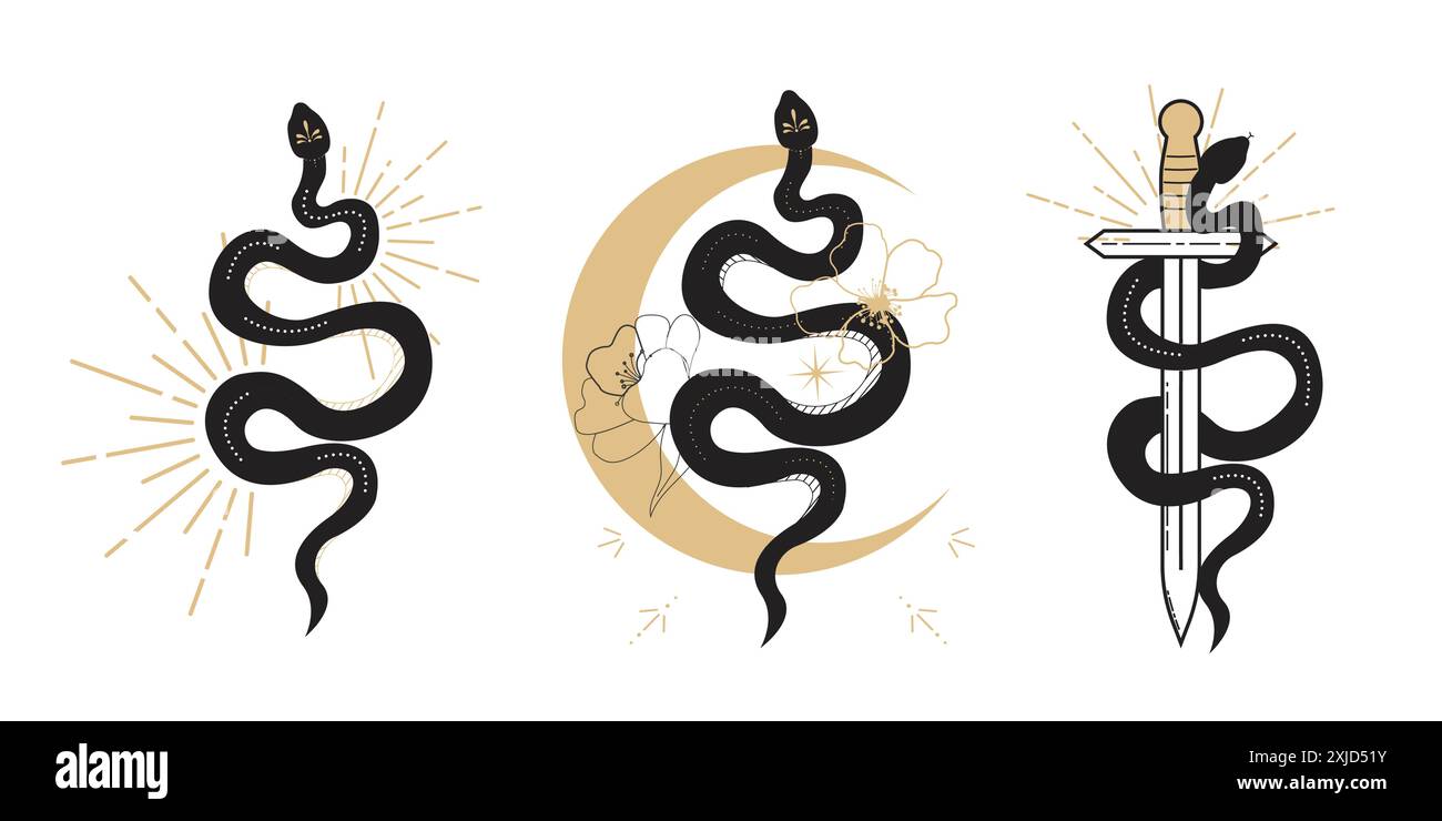 Set celestial serpent snake, esoteric tarot or tattoo mystery sacred ...