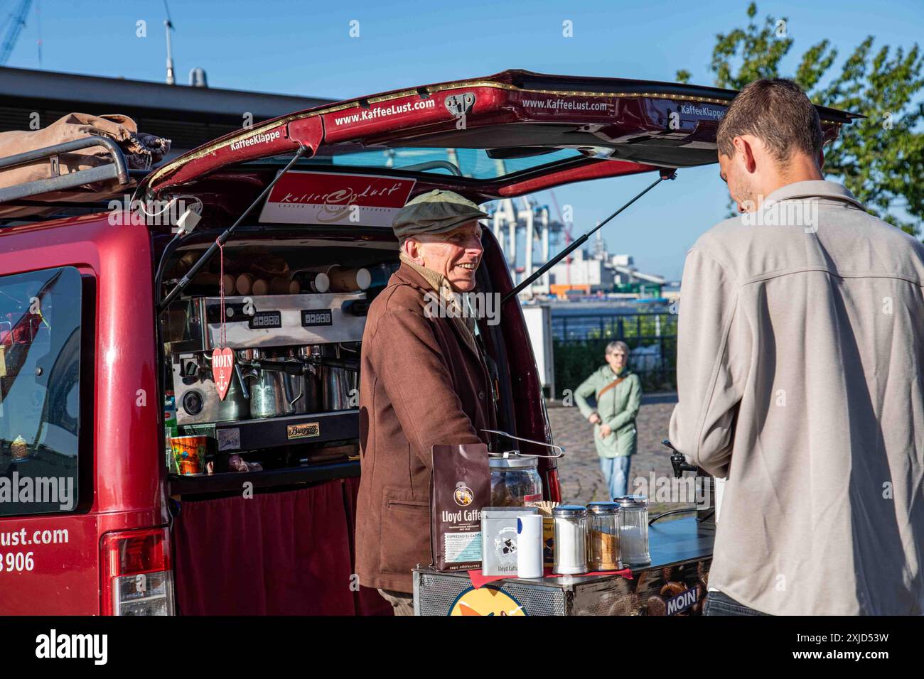 One-man mobile coffee shop or trunk cafe on Sunday morning at ...