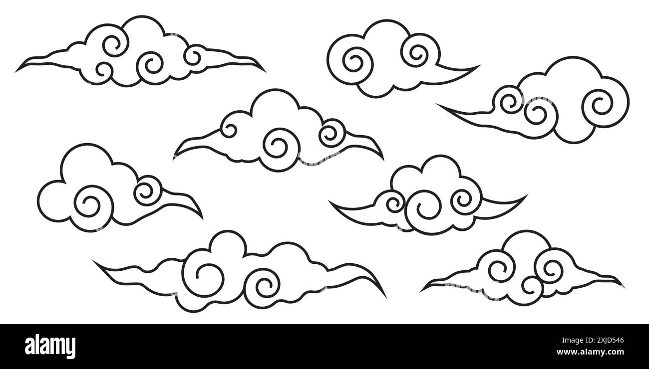 Japanese cloud set, asian traditional wavy curly ornament. China ...