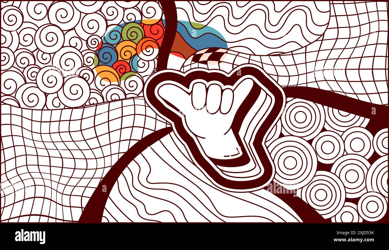 Psychedelic coloring page with gesture jumbo shaka Stock Vector Image ...