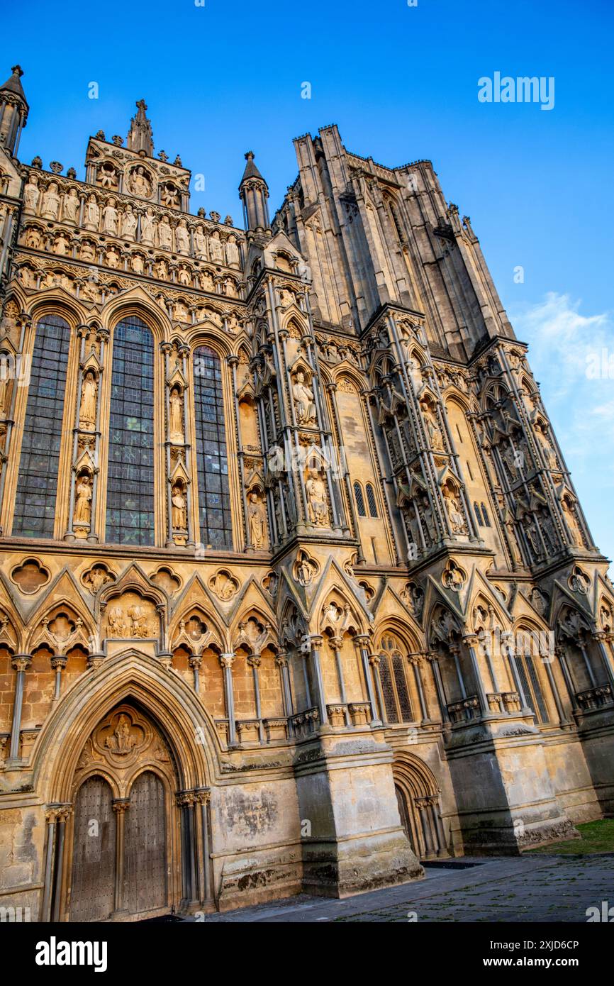 Wells Cathedral anglican building in England's smallest city, blue sky ...