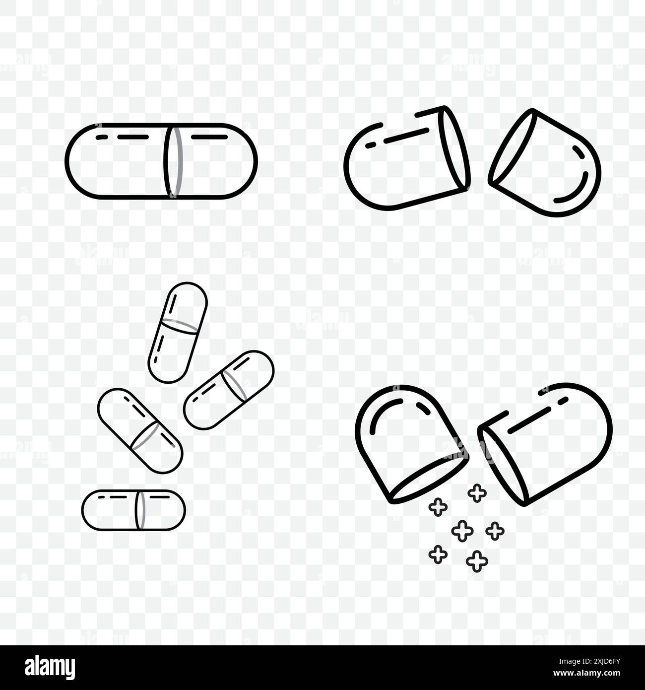 Black line vector icons of pills and drug for medicine pharmacy. Pill ...