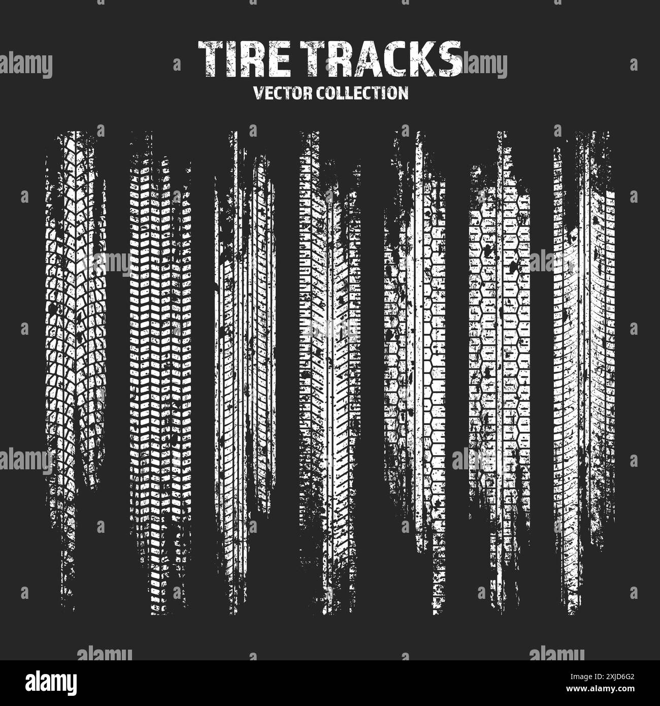 Grunge tire tracks, wheel braking marks. Truck, car or motorcycle tread ...