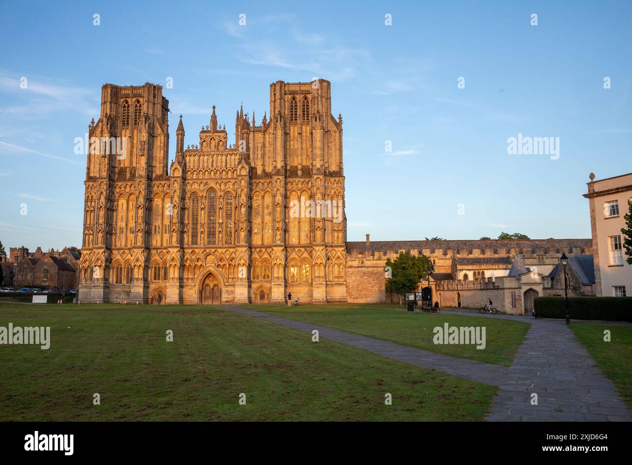 Wells Cathedral anglican building in England's smallest city, blue sky ...