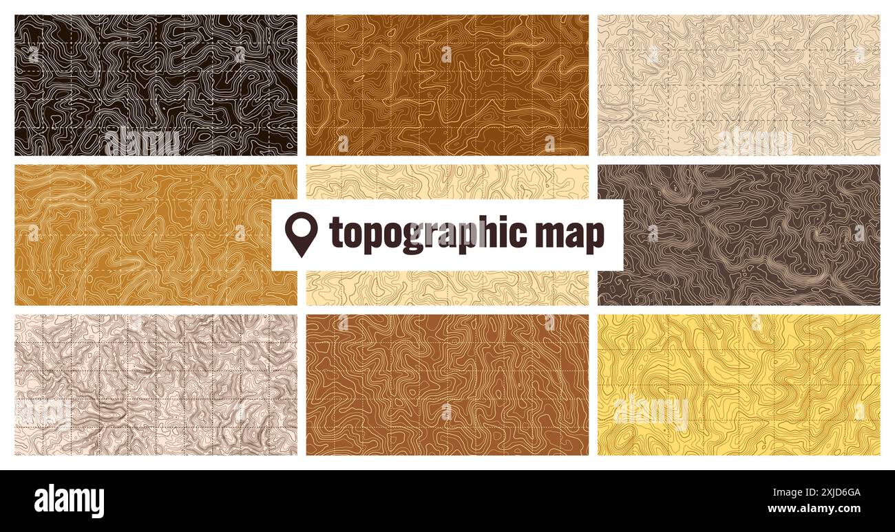Colorful topographic map with contour lines. Geographic terrain grid ...