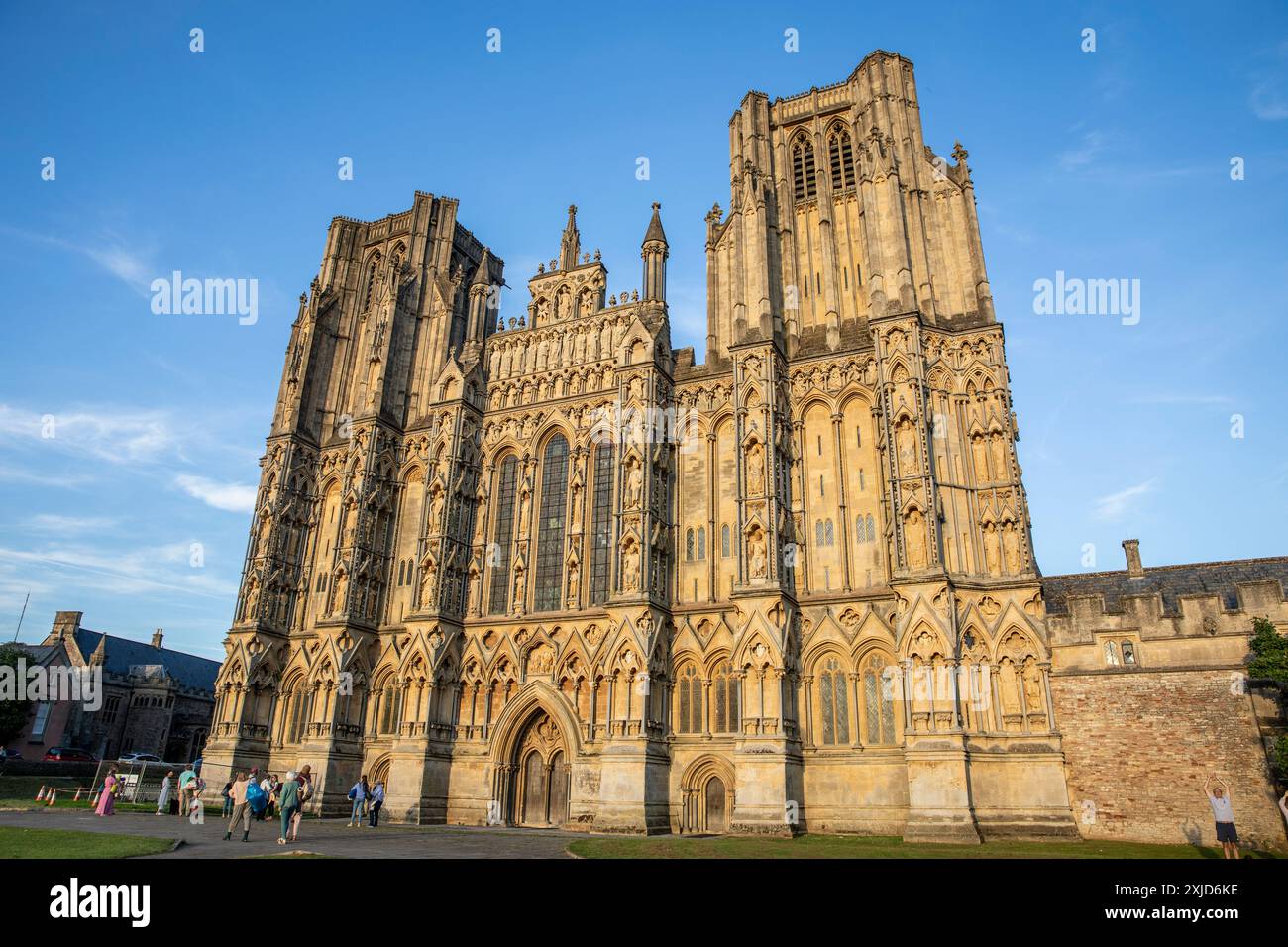Wells Cathedral anglican building in England's smallest city, blue sky ...