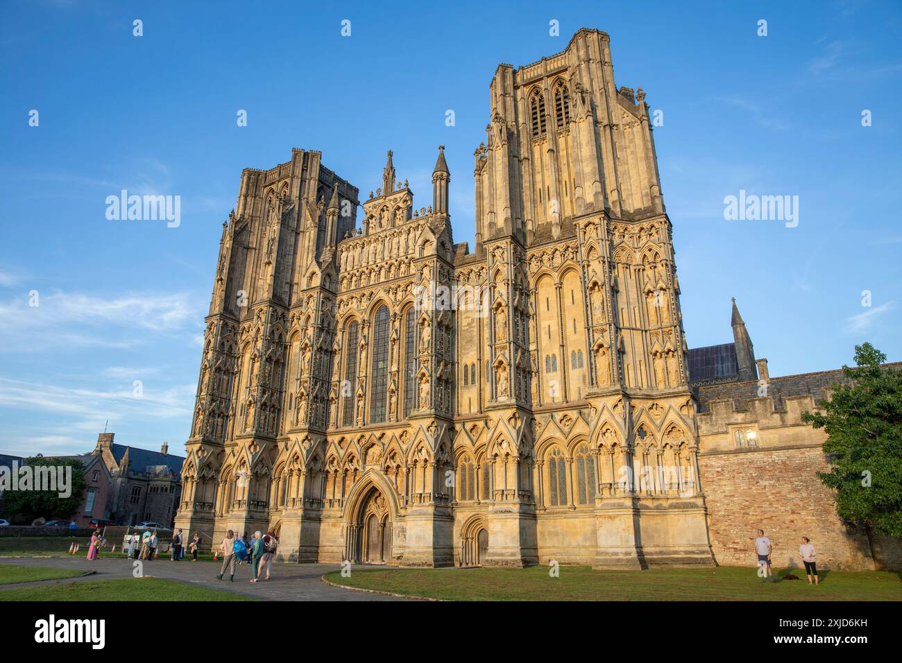 Wells Cathedral anglican building in England's smallest city, blue sky ...
