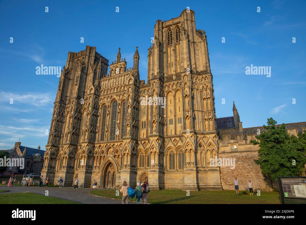 Wells Cathedral anglican building in England's smallest city, blue sky ...