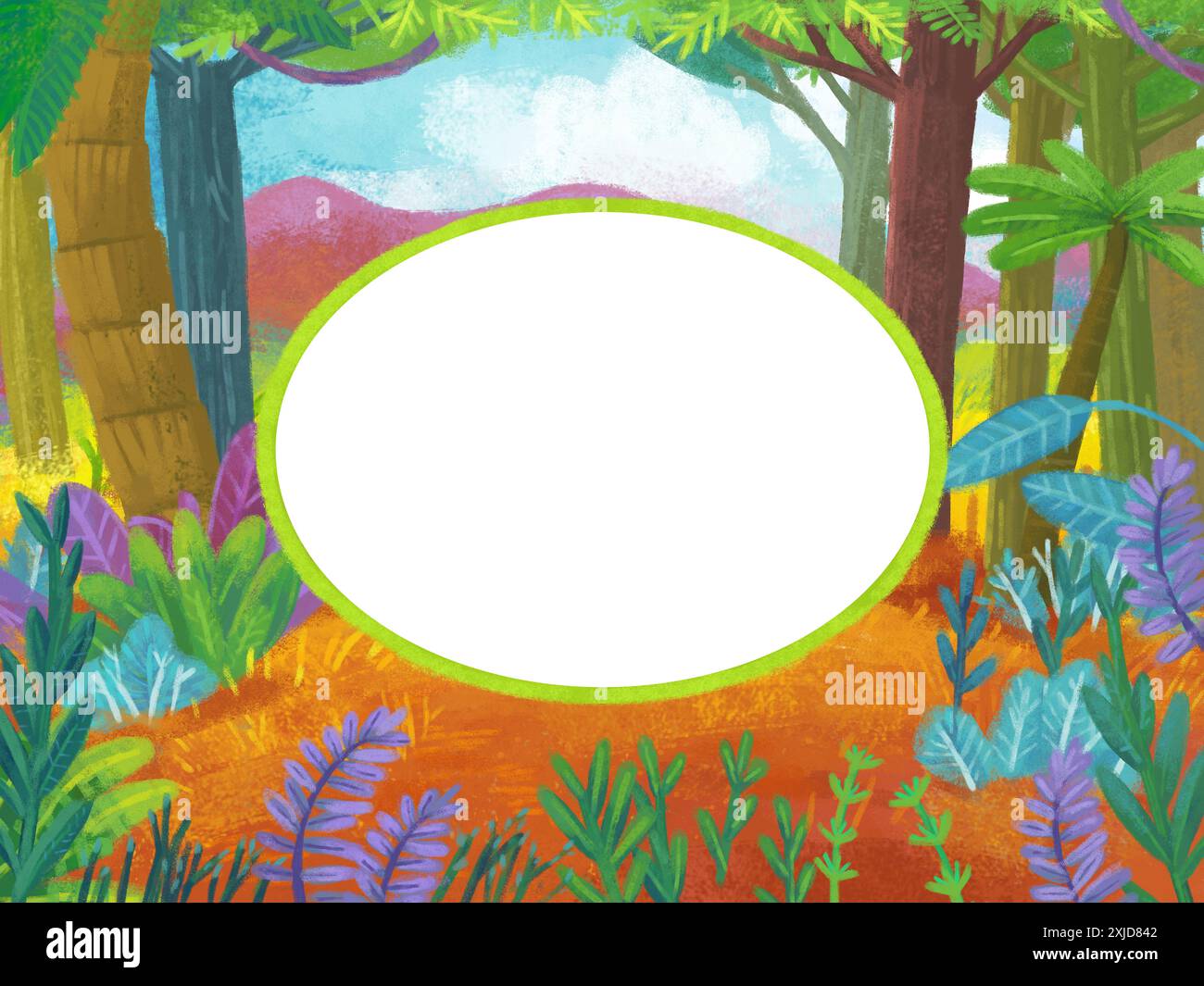 cartoon nature scene as frame border template with jungle forest ...
