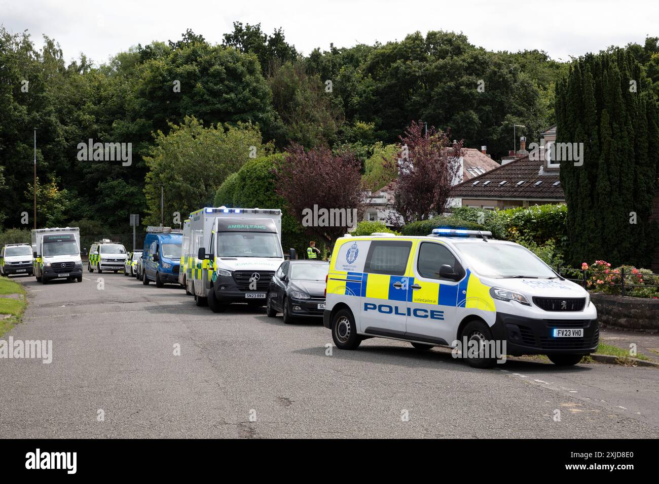 Edinburgh, Scotland, UK, Five ambulance vehicles and two Police ...