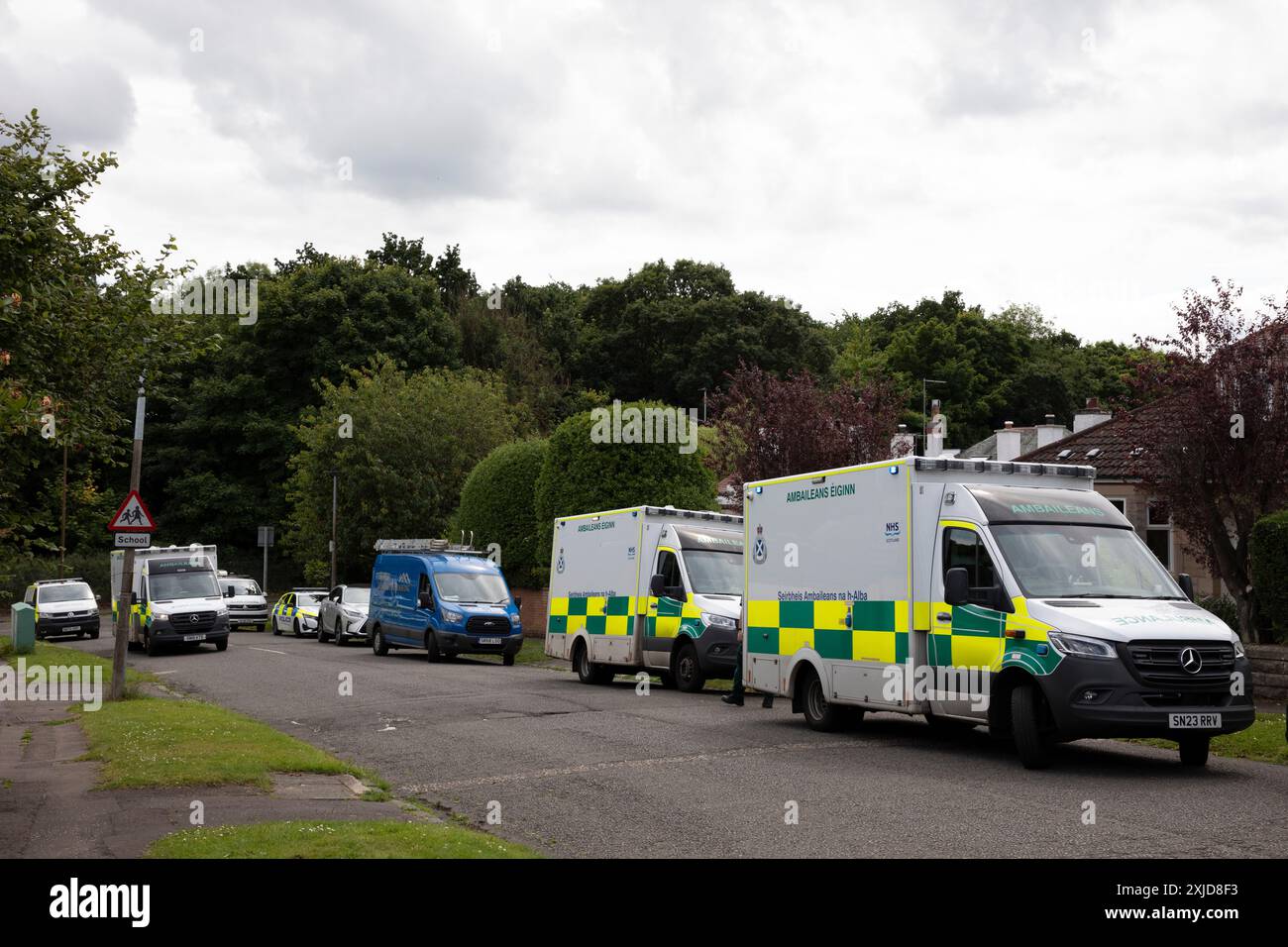 Edinburgh, Scotland, UK, Five ambulance vehicles and two Police ...