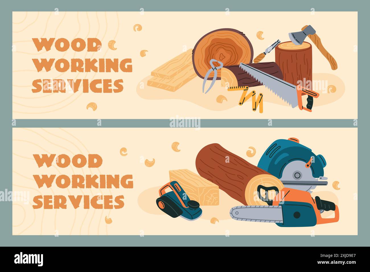 Woodwork carpenter service banners. Professional lumberjack tools. Wood ...