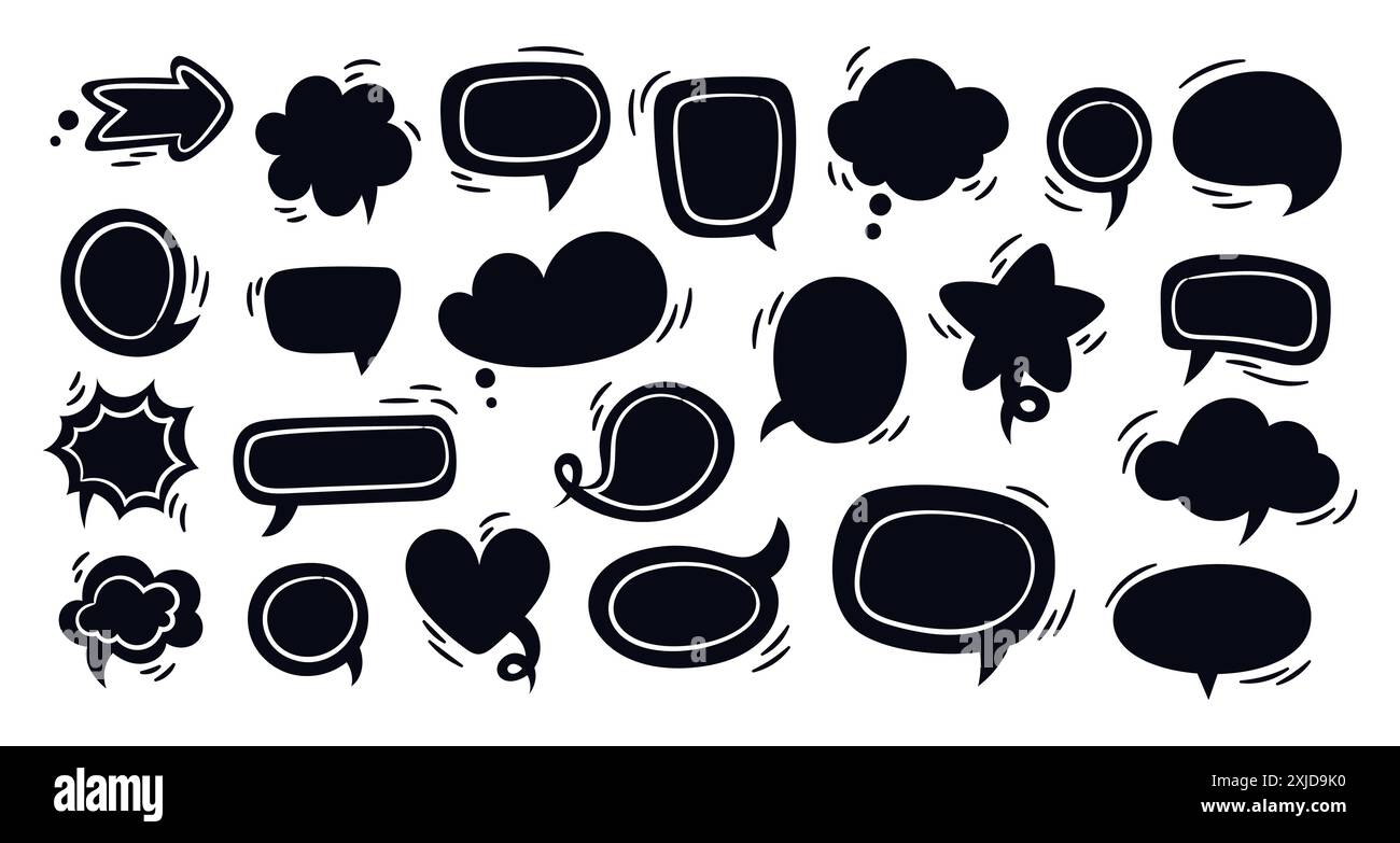 Speech bubbles. Doodle elements. Dialog windows. Thoughts clouds. Blank ...