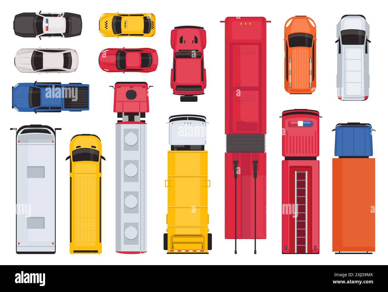 Top view of public transport. City vehicles. Taxi cab. Firefighter ...