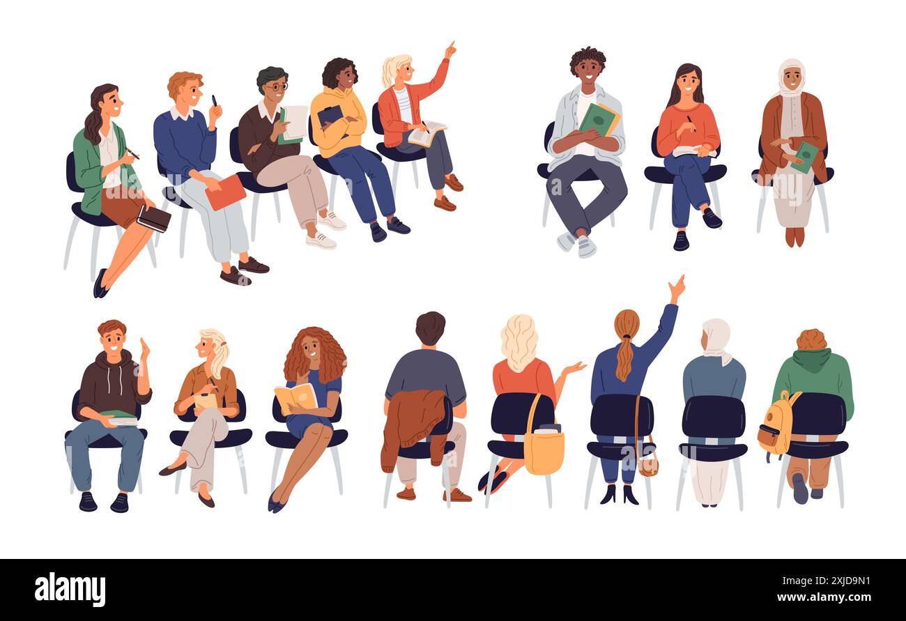 Row of seated people Stock Vector Images - Alamy