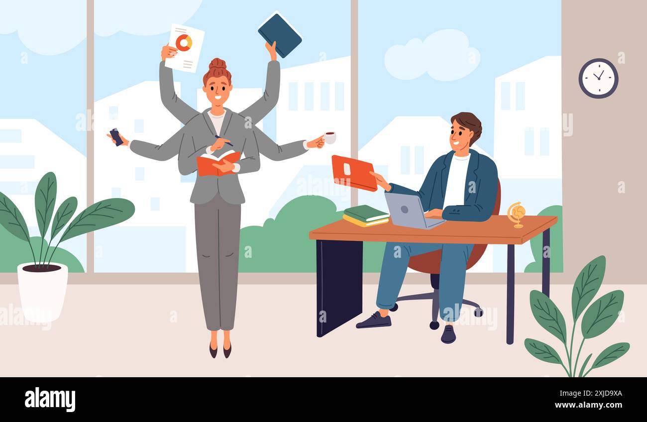 Multitasking business woman. Secretary with multiple hands. Best office ...