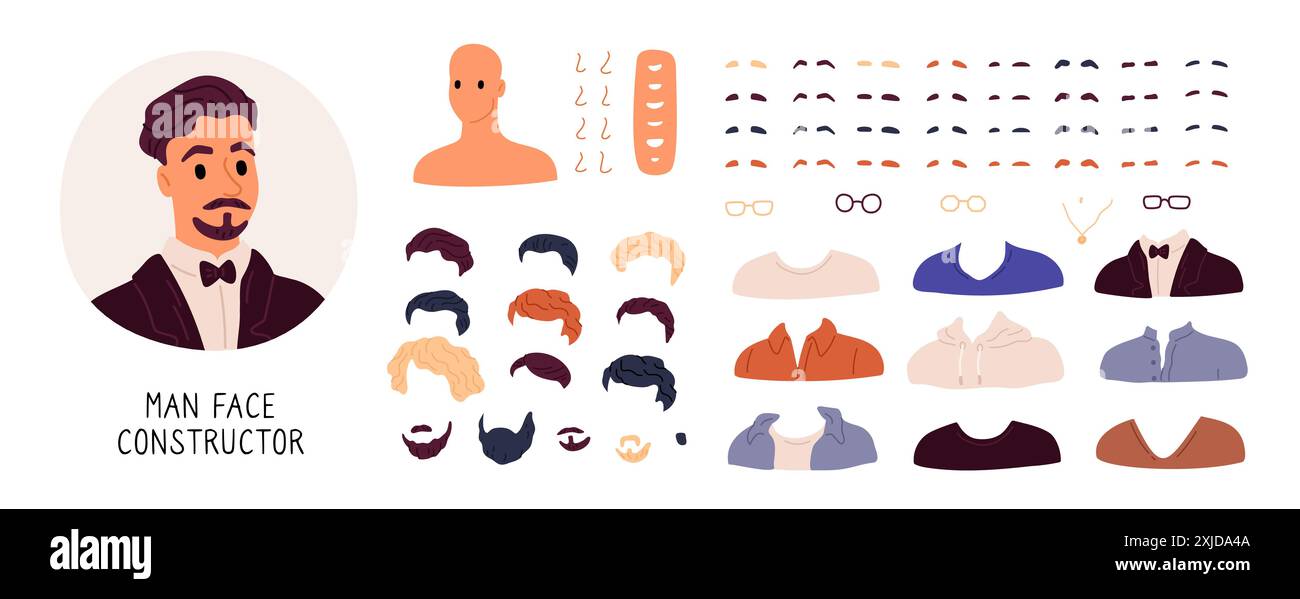 Man face constructor. Male facial features. Avatar creation kit ...