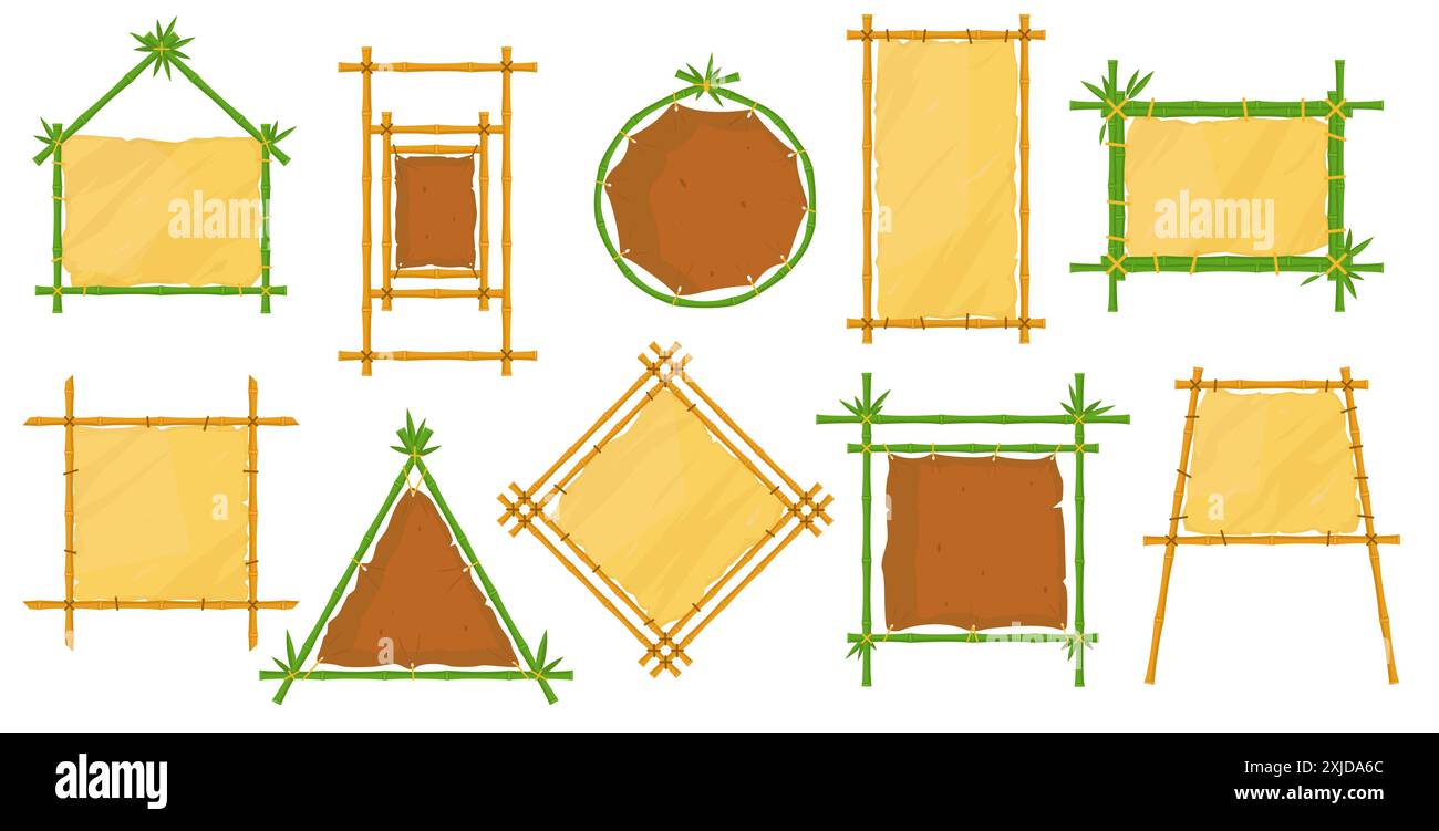 Hawaiian bamboo frames. Different geometric shapes tropical stick ...