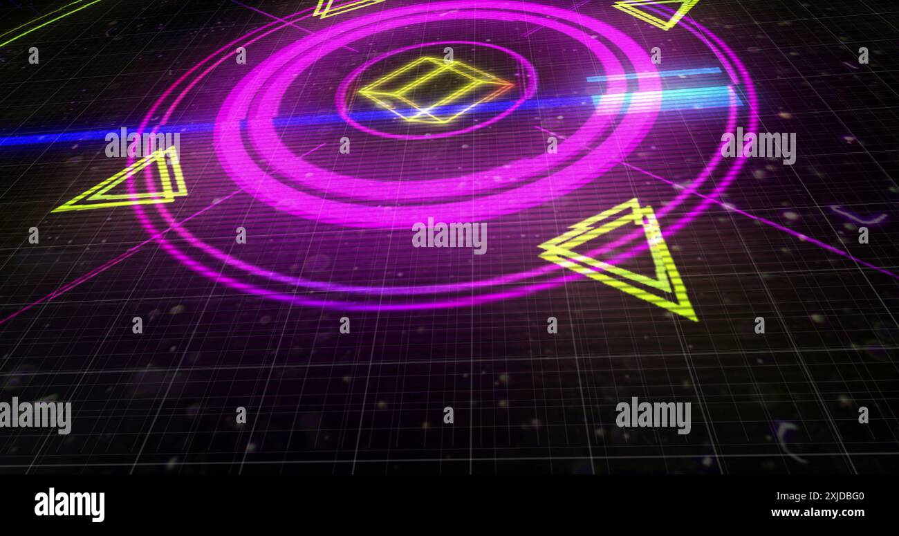 Image of lights and colourful circular scanner processing on black ...