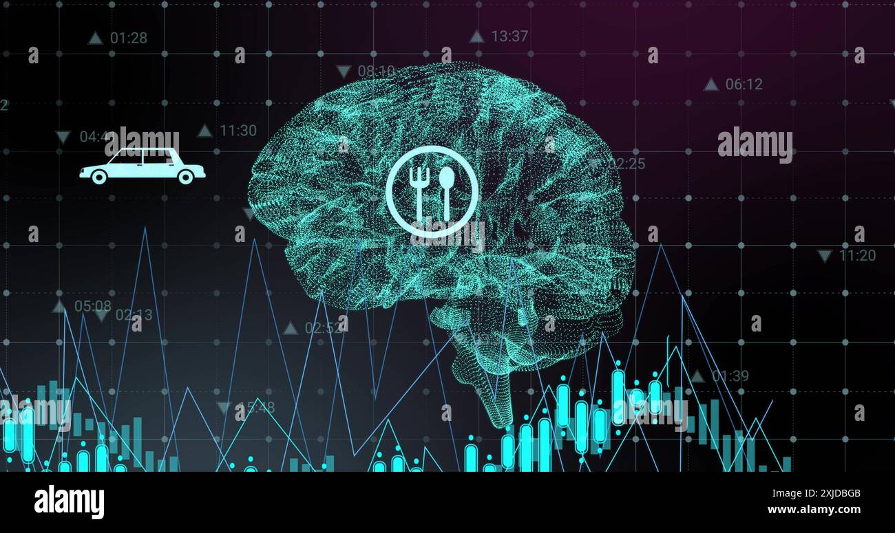 Image of ai data processing and brain over black background Stock Photo ...