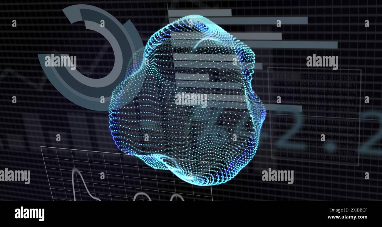 Image of ai data processing and mesh over black background. Global ...