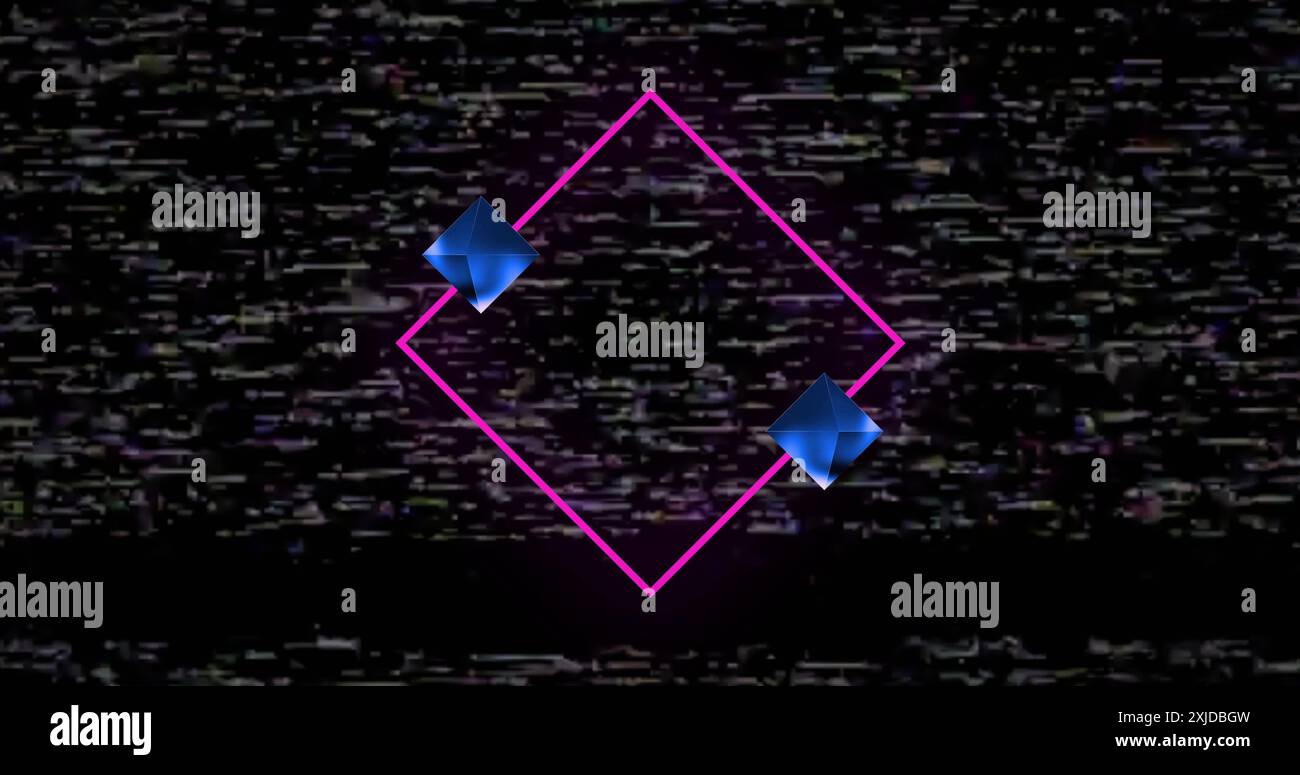 Image of strobing blue and pink neon light beams over 3d blue diamonds ...