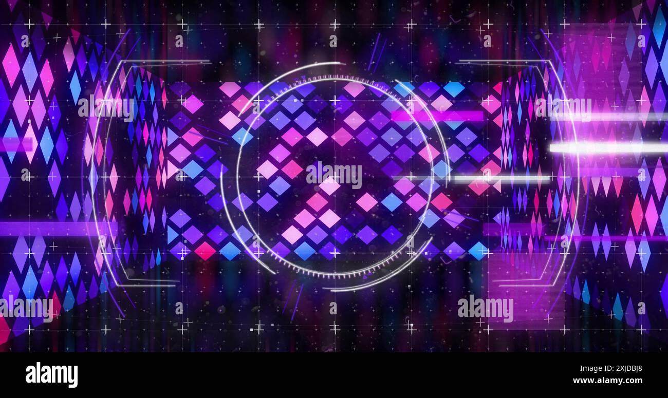 Image of circular scanner processing over blue and pink diamond light ...