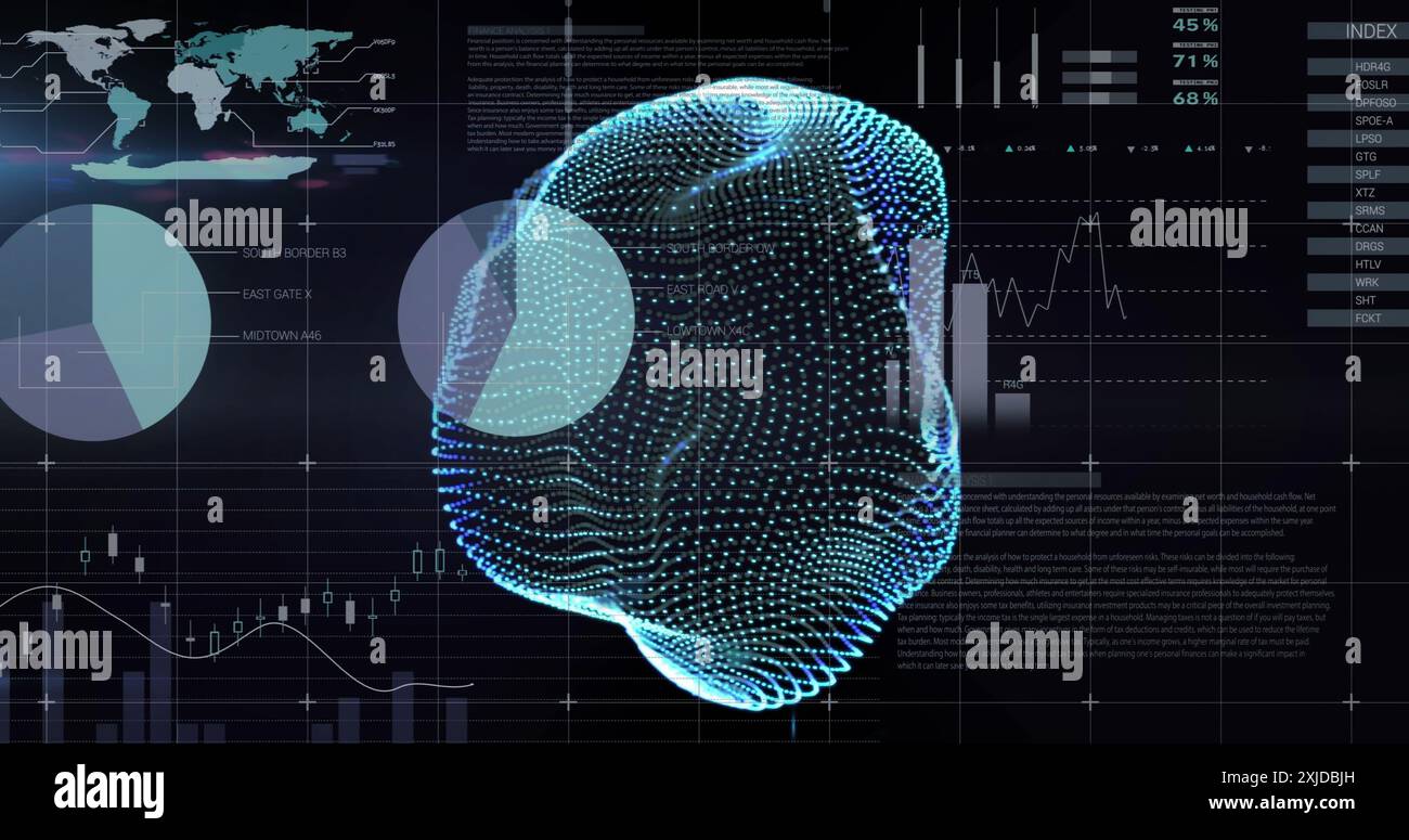 Image of ai data processing and mesh over black background. Global ...