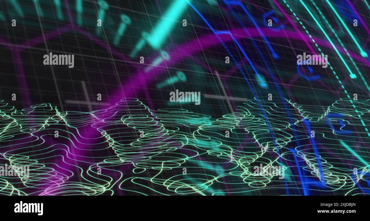 Image of scanner processing on car interface screen over contour lines ...