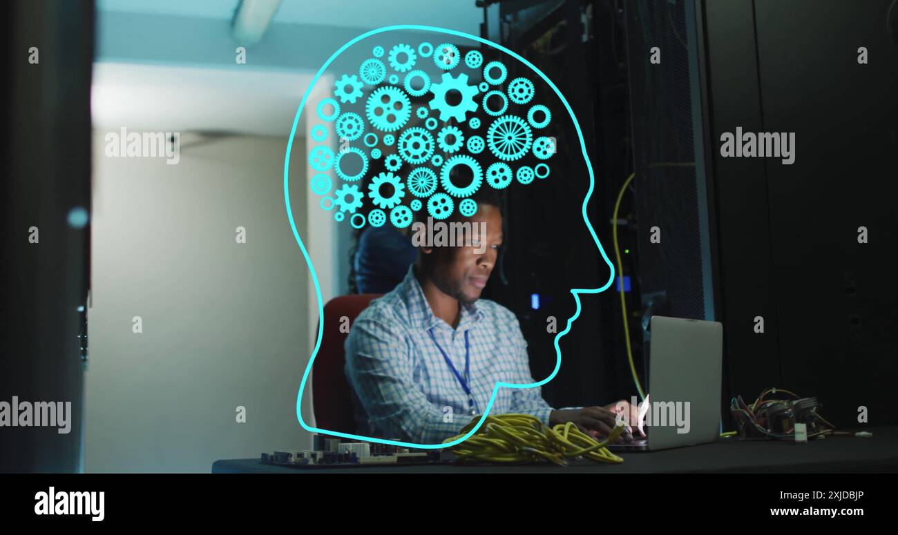 Image of human head ai data processing over african american man using ...