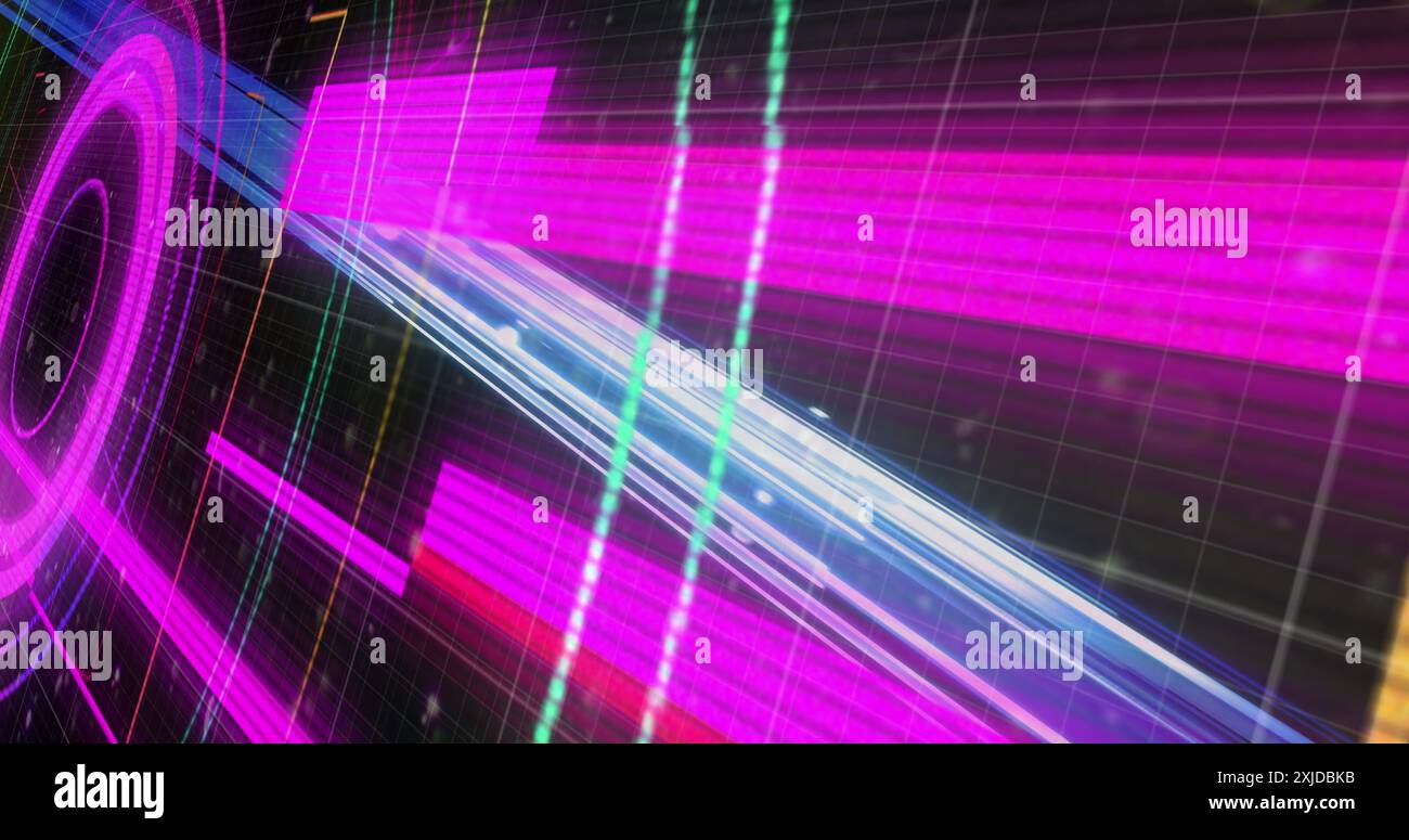 Image of lights and colourful circular scanner processing on black ...