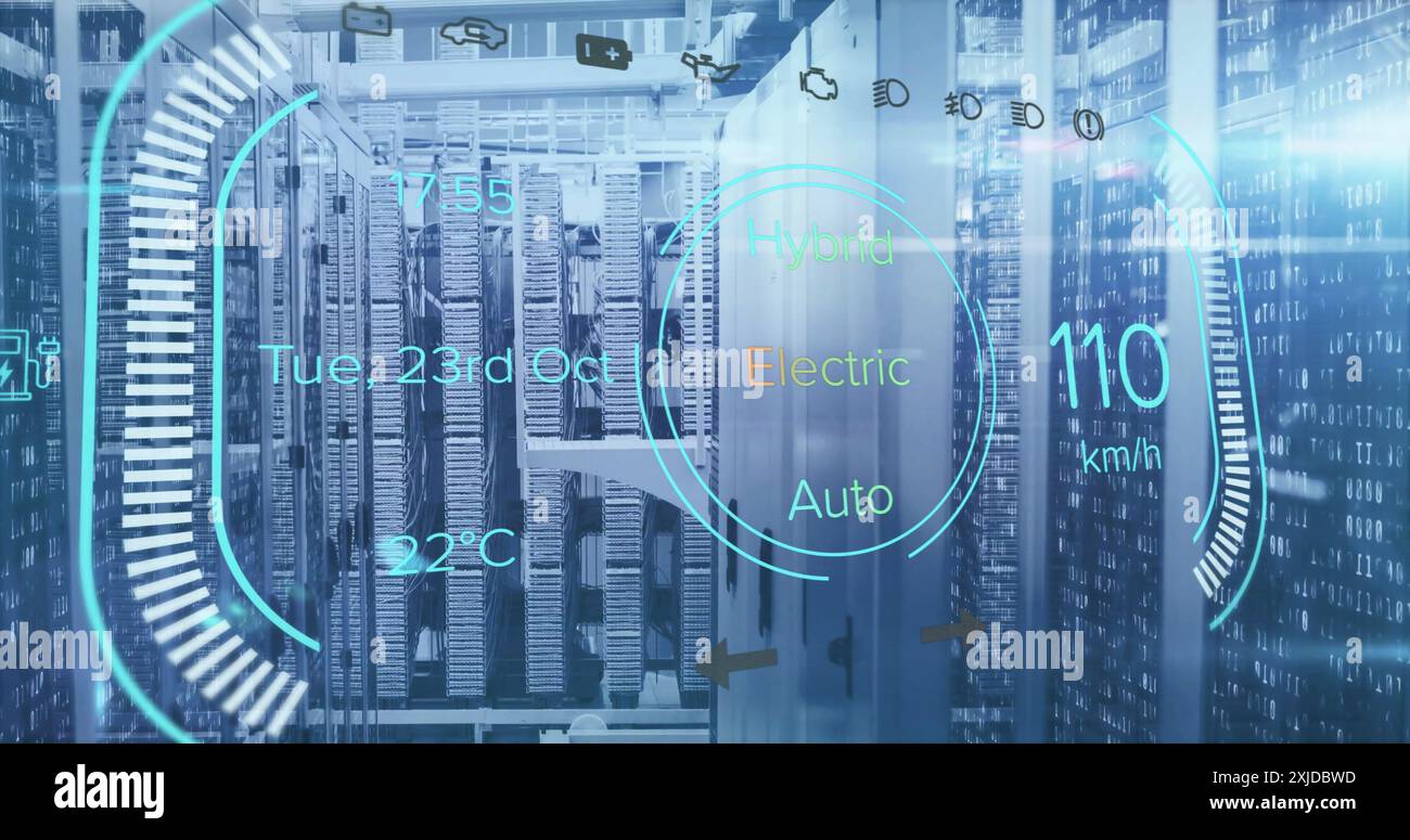 Image of electric car charge digital data processing over computer servers Stock Photo - Alamy