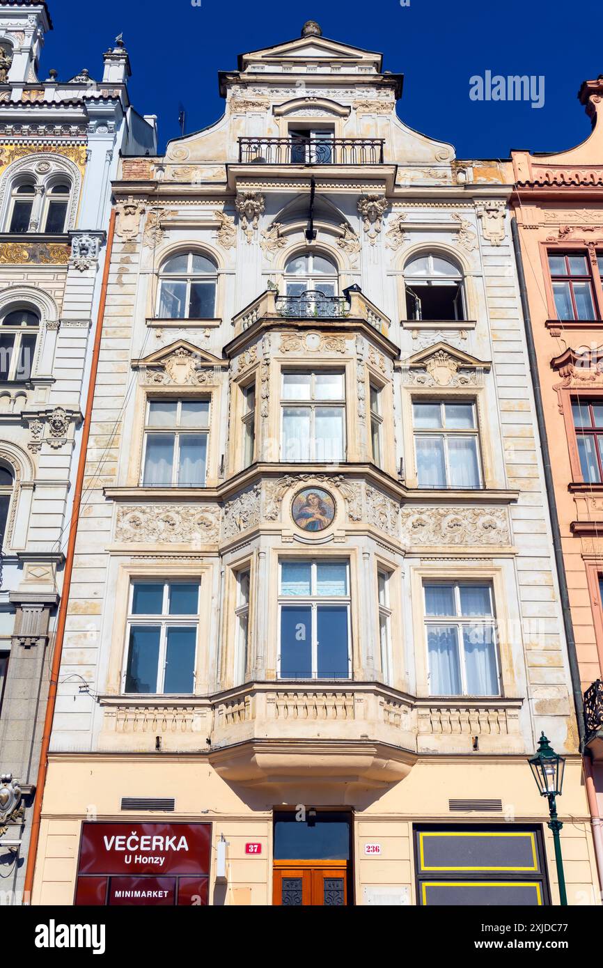 Colorful patrician houses by Republic Square in Pilsen, Bohemia, Czech ...