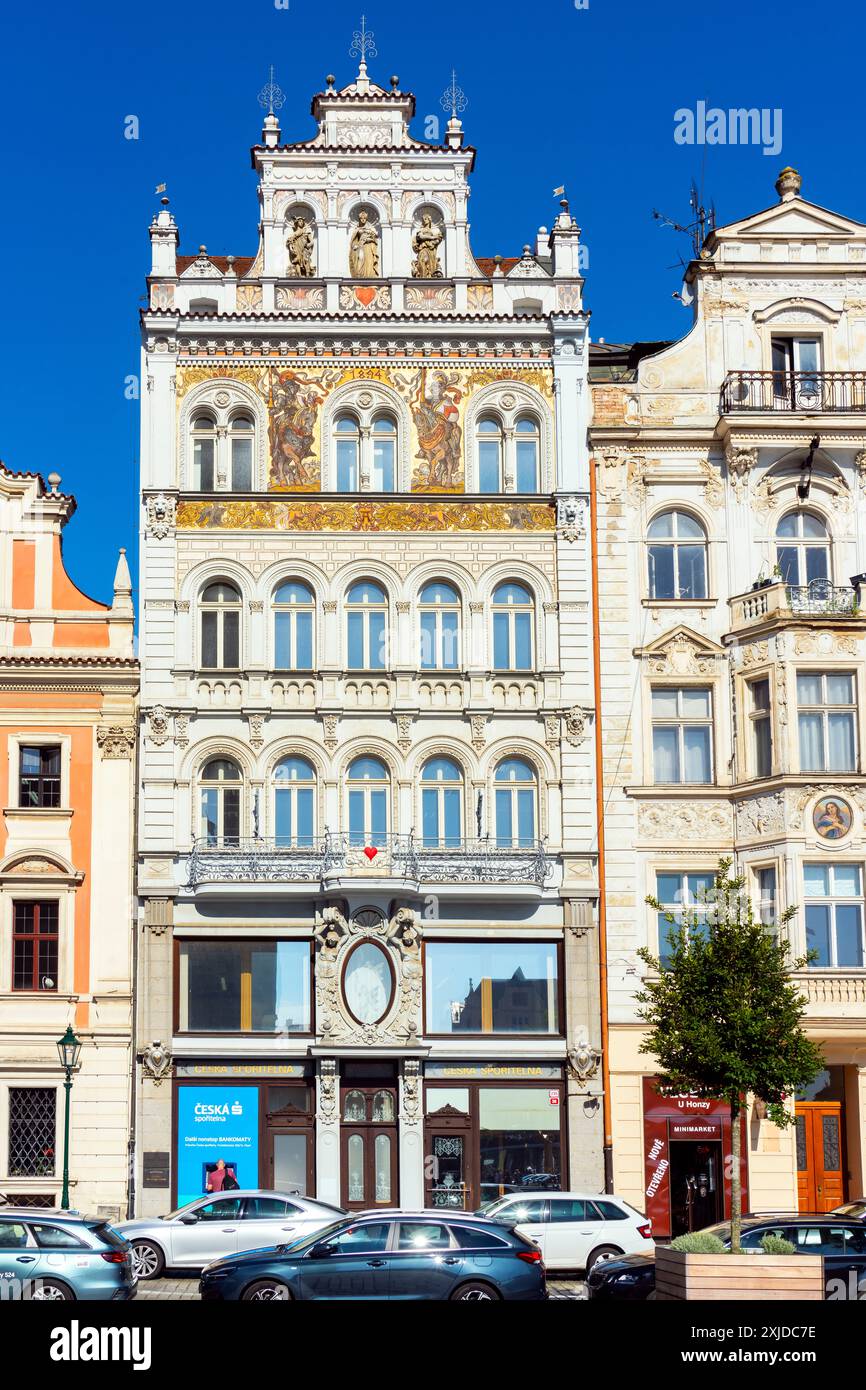 Colorful patrician houses by Republic Square in Pilsen, Bohemia, Czech ...