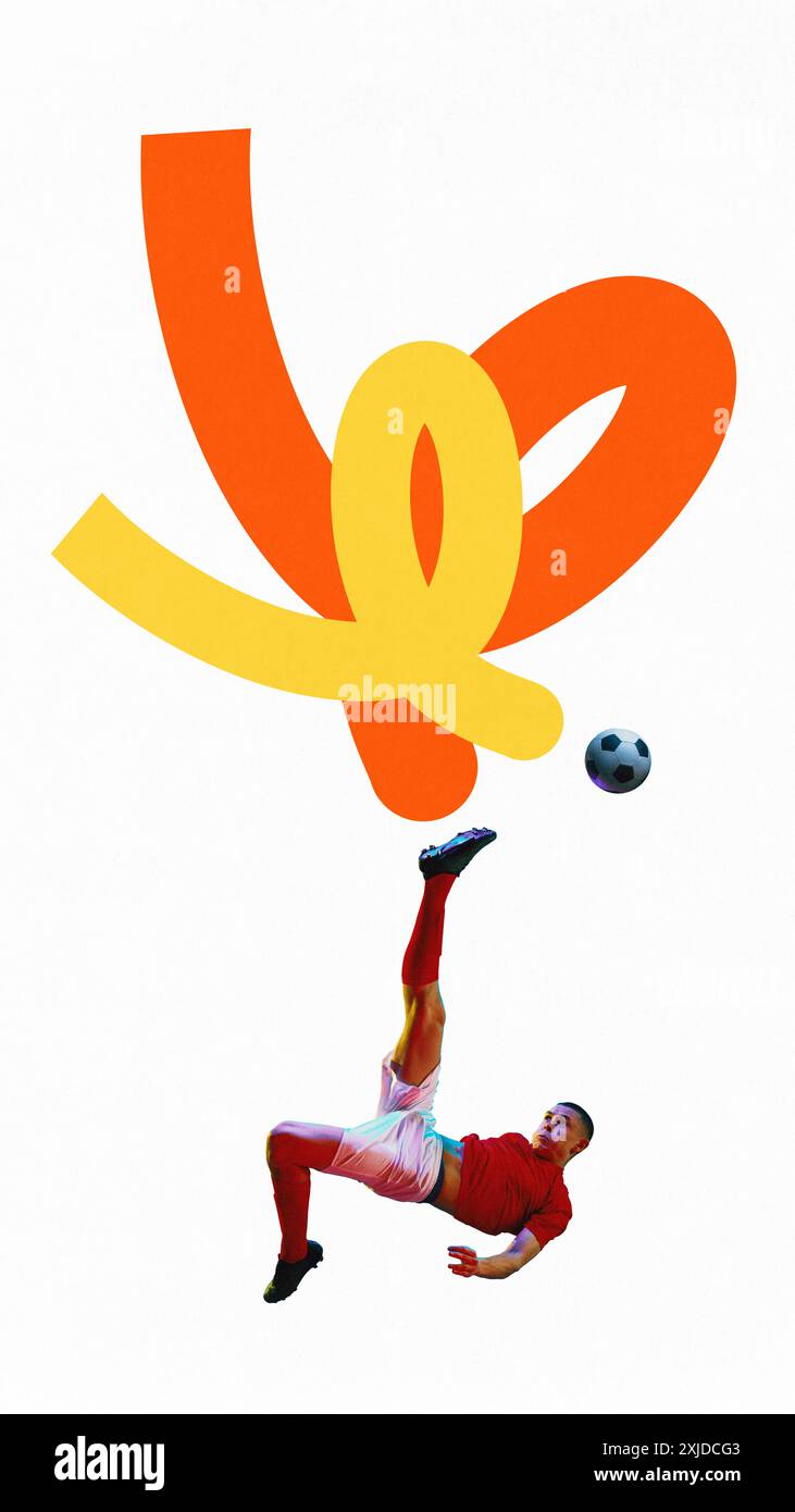 Poster. Contemporary art collage. Soccer player against white ...