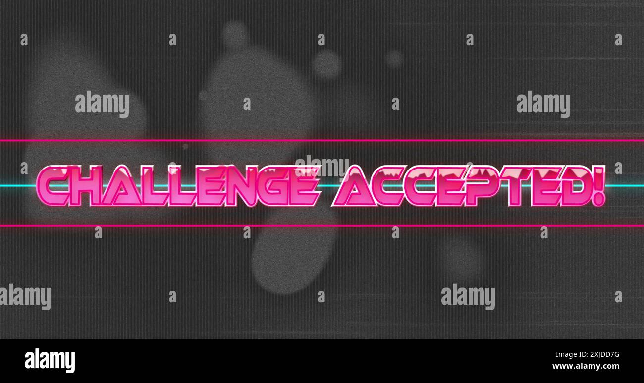 Image of challenge accepted text over white shapes moving. Retro ...