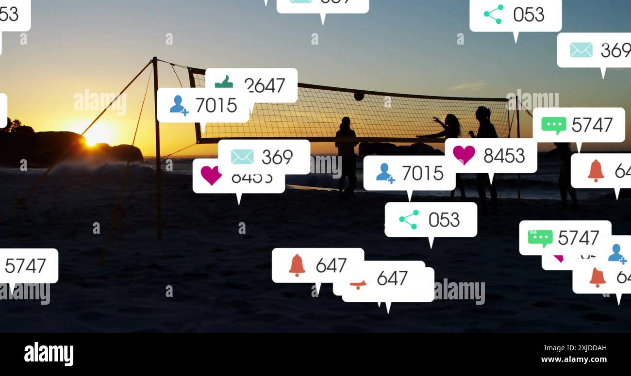 Image of digital data processing over diverse beach volleyball players ...