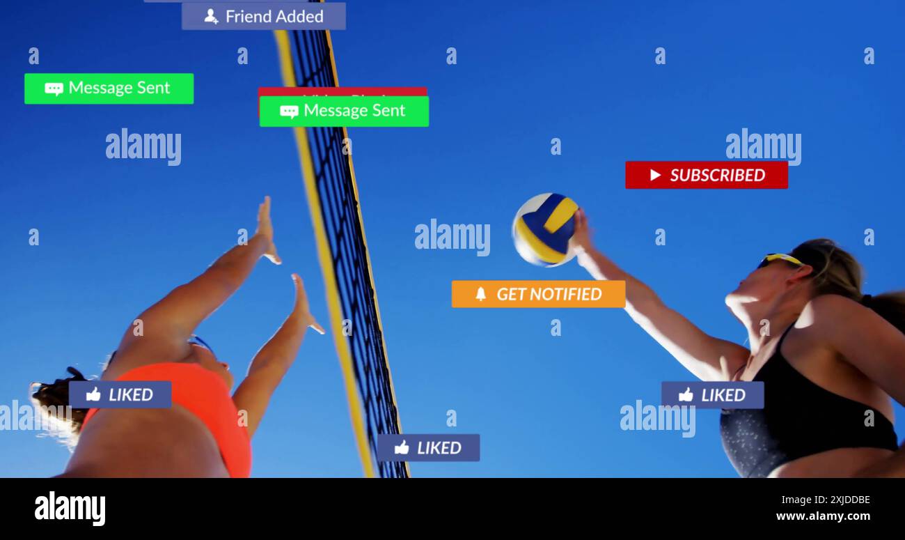 Image of digital data processing over diverse beach volleyball players ...