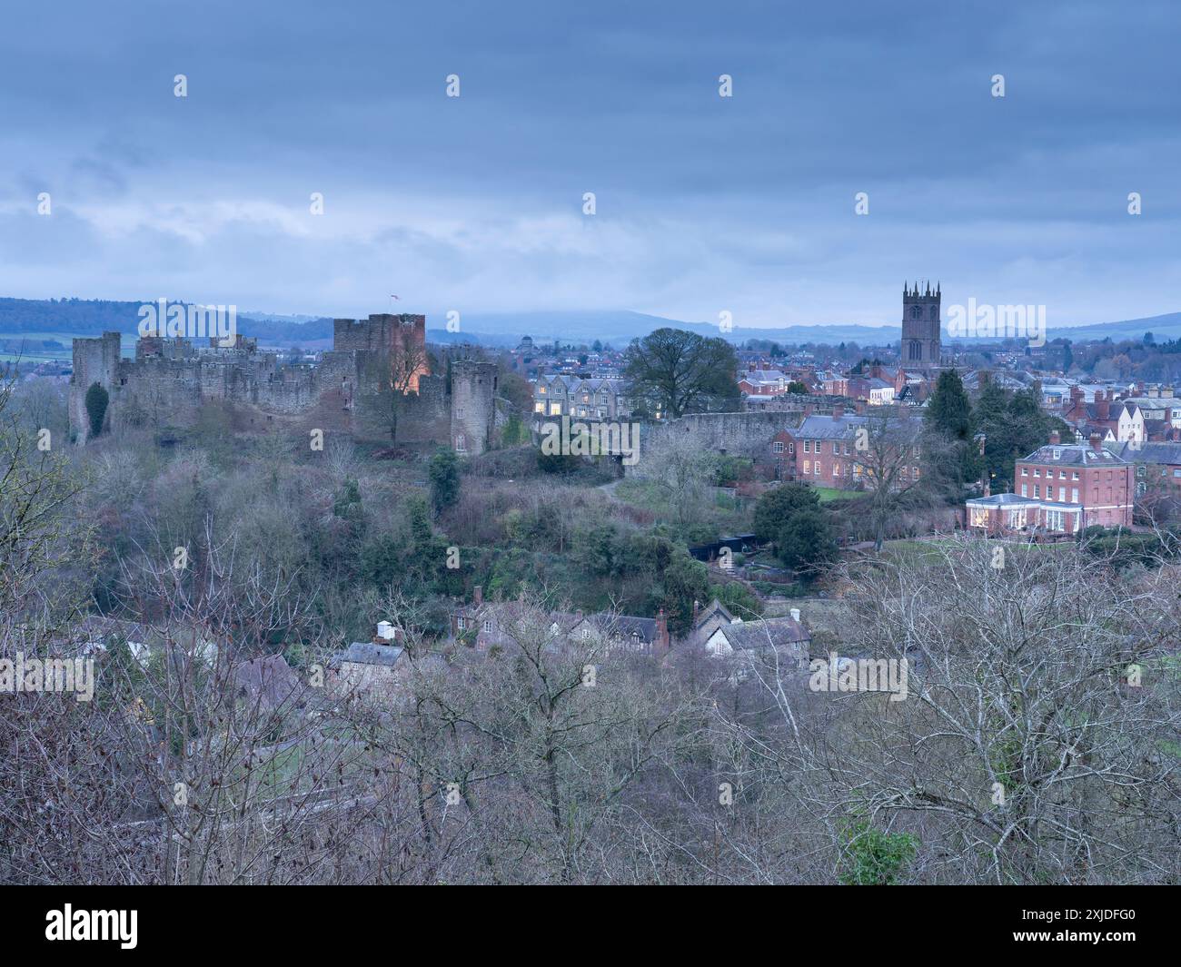 The Shropshire town of Ludlow viewed from Whitcliffe Common, Mortimer ...