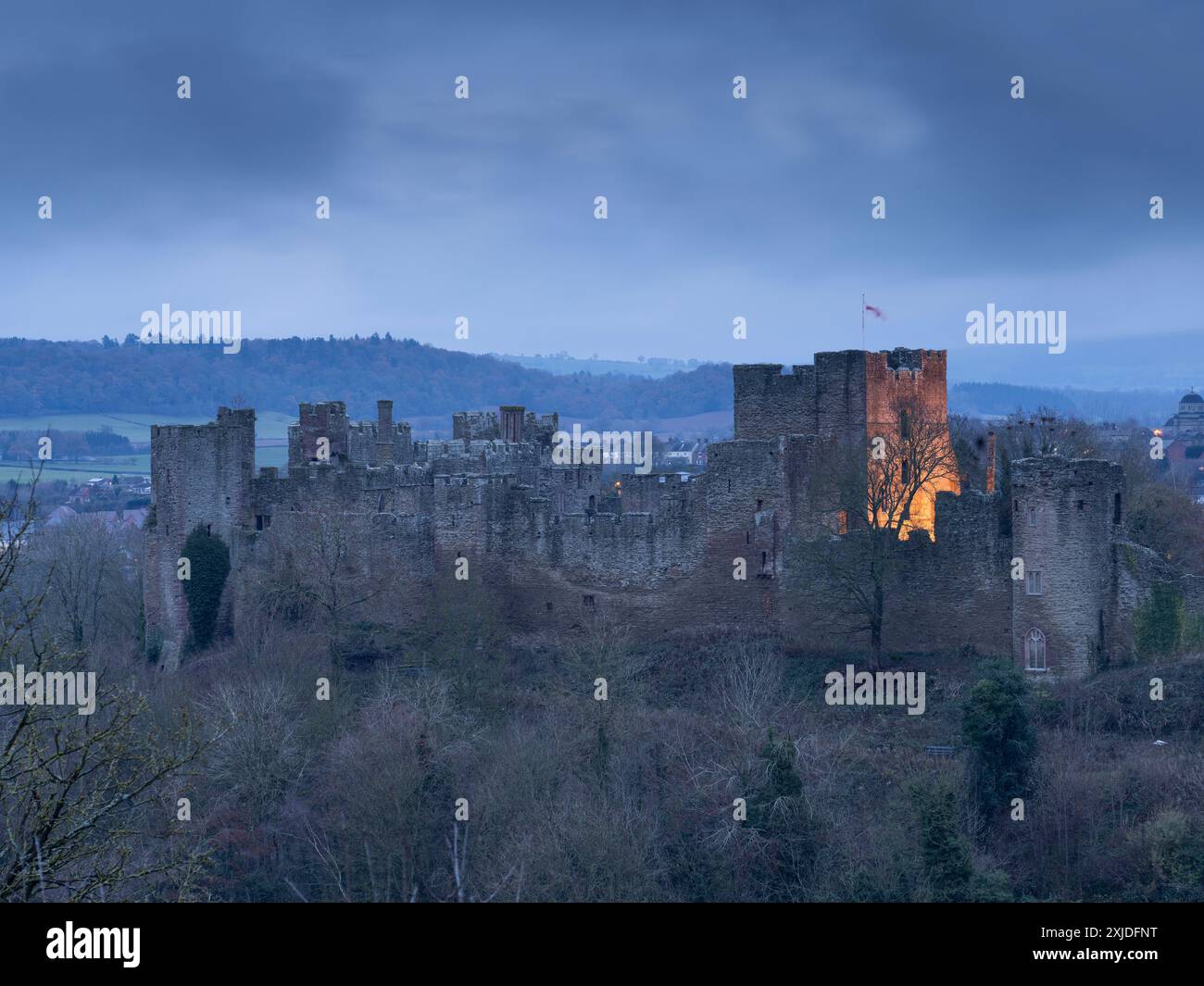 The Shropshire town of Ludlow viewed from Whitcliffe Common, Mortimer ...