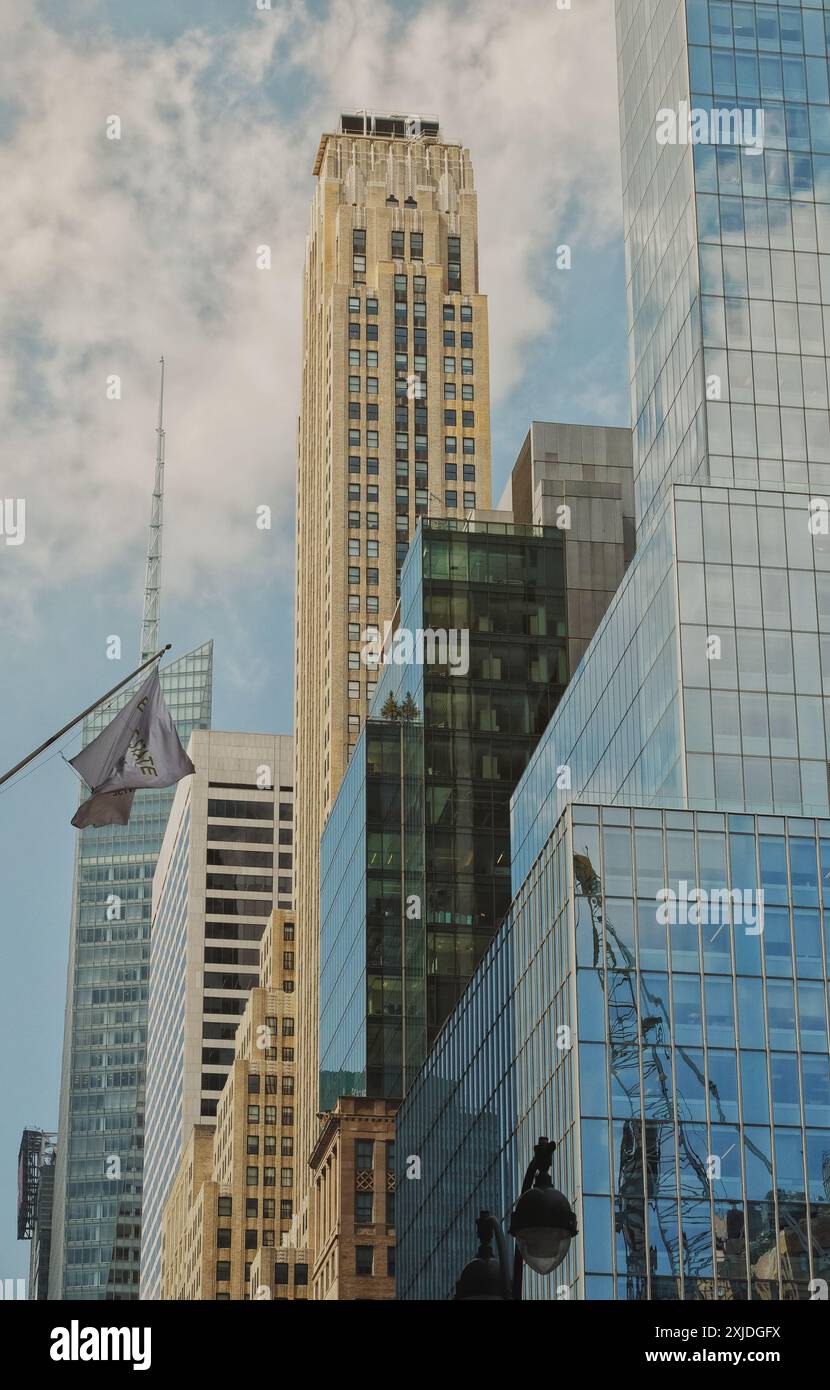 New York City, classic skyscrapers, tall brick contrasted against ...