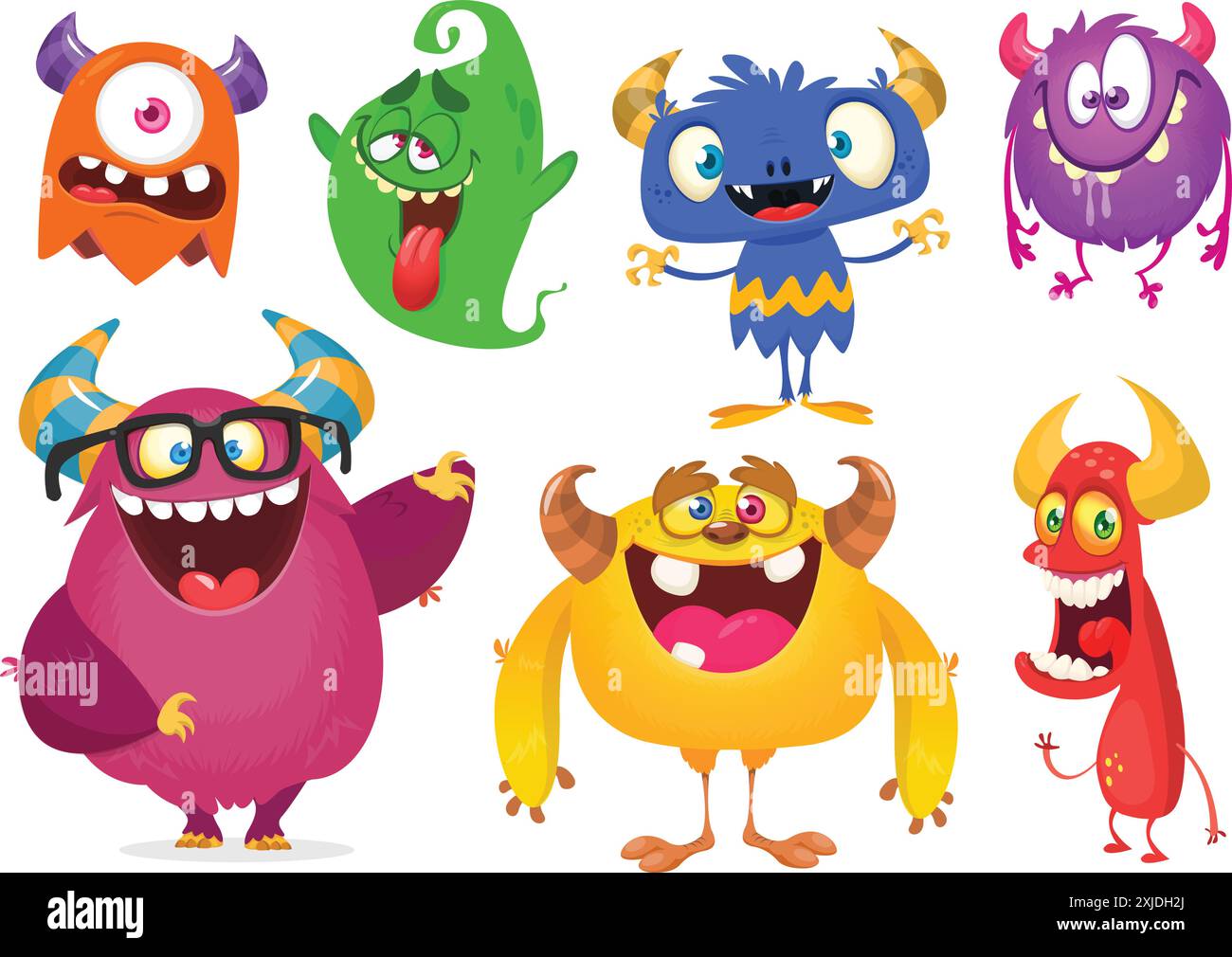 Cute cartoon Monsters. Vector set of cartoon monsters: ghost, goblin ...