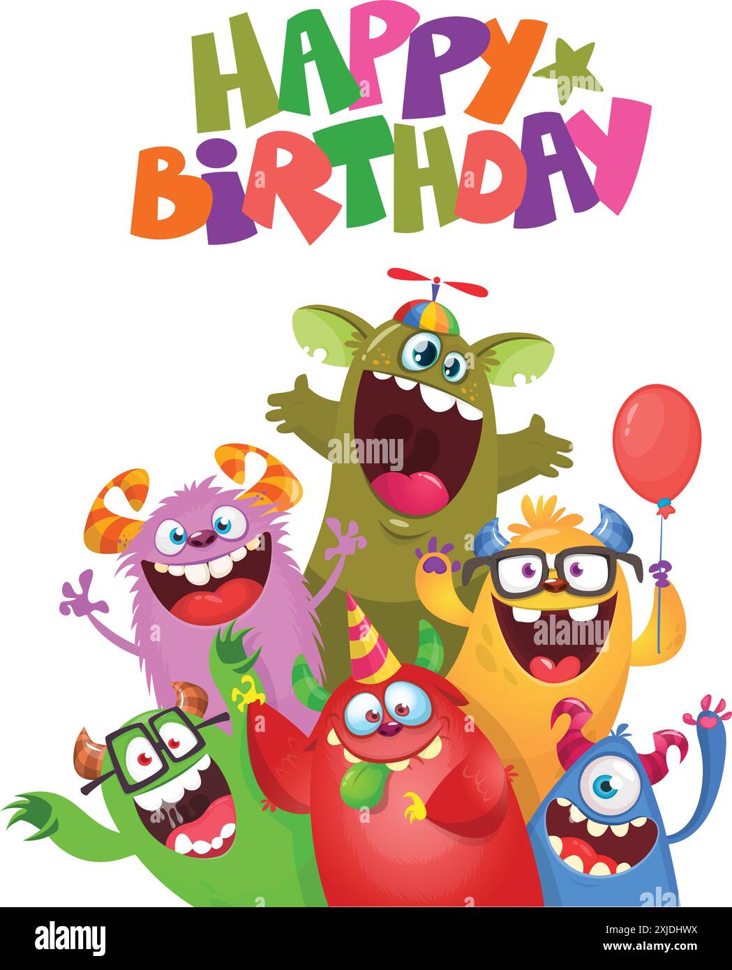 Cute cartoon Monsters. Vector set of cartoon monsters with balloons and ...
