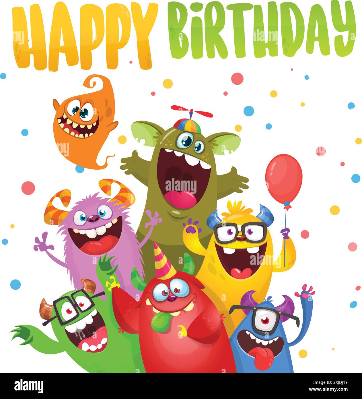 Cute cartoon Monsters. Vector set of cartoon monsters with balloons and ...