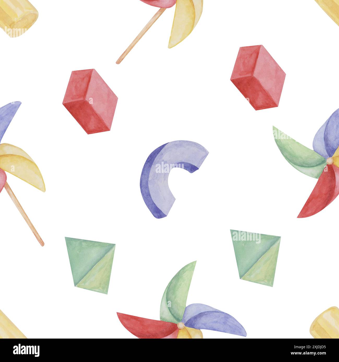 Baby seamless pattern with wooden Blocks and pinwheel. Toys in ...