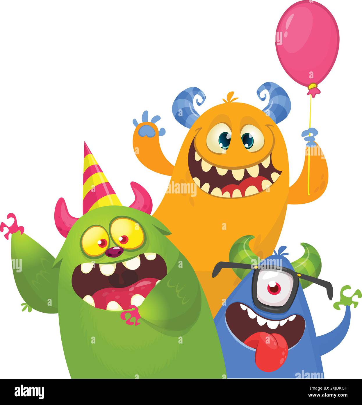 Cute cartoon Monsters. Vector set of cartoon monsters with balloons and ...