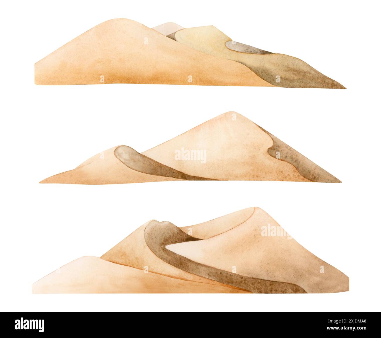 Desert sand dunes at dawn landscape watercolor illustration set ...